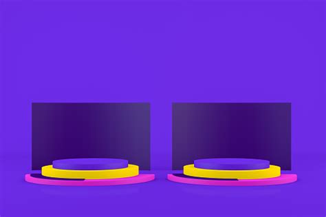 3d 장면 기하학적 모양 빈 제품 스탠드 플랫폼 Abstact 최소한의 개념 네온 색상 3차원 형태에 대한 스톡 사진 및 기타 이미지 Istock