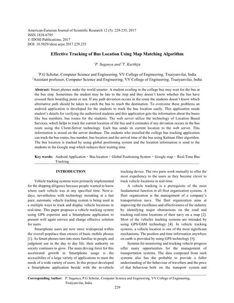 effective tracking of bus location using map matching algorithm docslib