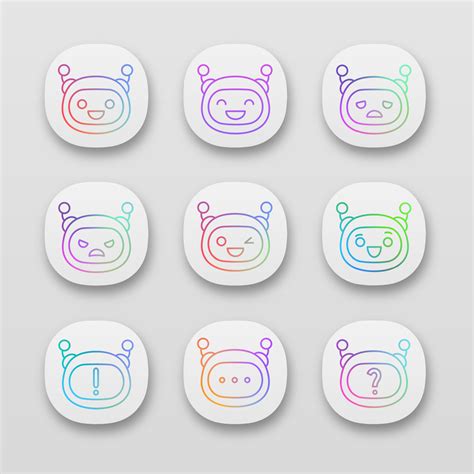 Robot Emojis App Icons Set Ui Ux User Interface Chatbot Emoticons