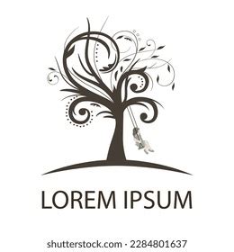 Girl On Tree Swing Vector Logo Stock Vector Royalty Free