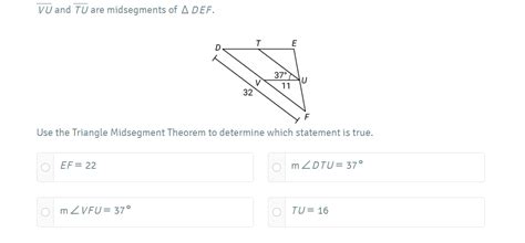 Vu And Tu Are Midsegments Of Def Use The Triangle Midsegment Theorem T