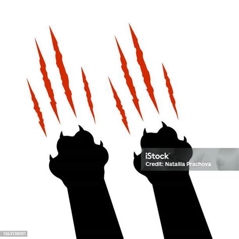 검은 색 고양이 발 프린트 실루엣에 빨간 발톱 자국 스크래치 발톱 컷 흰색 배경에 고립 된 트랙 갈고리 발톱에 대한 스톡 벡터 아트 및 기타 이미지 Istock