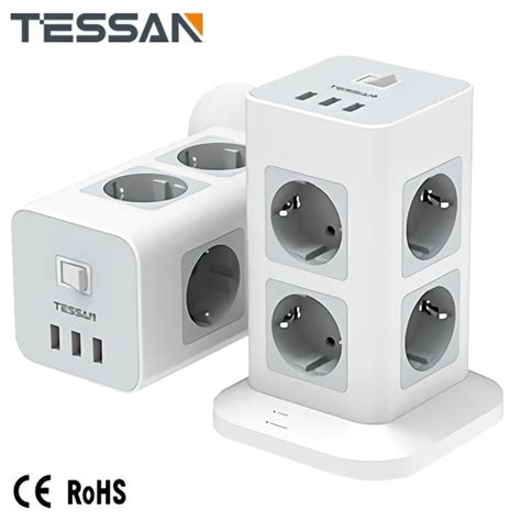 Tessan 타워 파워 스트립 수직 서지 보호 8 웨이 Eu 콘센트 플러그 소켓 3 Usb 과부하 보호기 2m 연장 케이블 Aliexpress