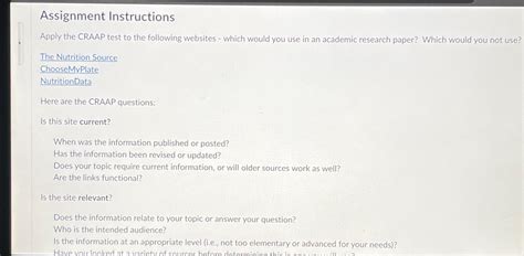 Assignment Instructionsapply The Craap Test To The