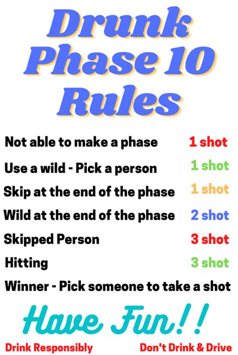 Phase 10 Rules Printable