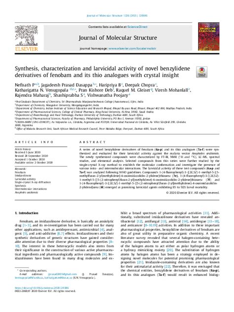 Pdf Synthesis Characterization And Larvicidal Activity Of Novel Benzylidene Derivatives Of