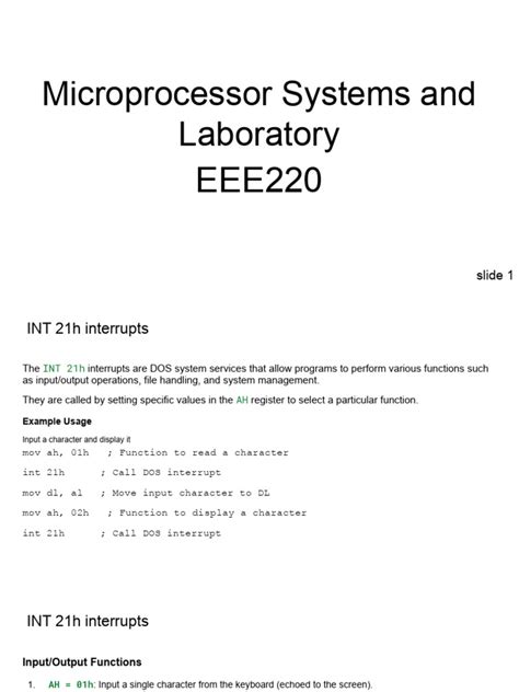 Slide 15 Instructions Int 21h Interrupts Pdf Inputoutput