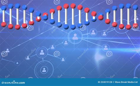 animation of graphical dna helix rotating over profile icons