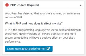 WordPress PHP Update Required Pipe Ten
