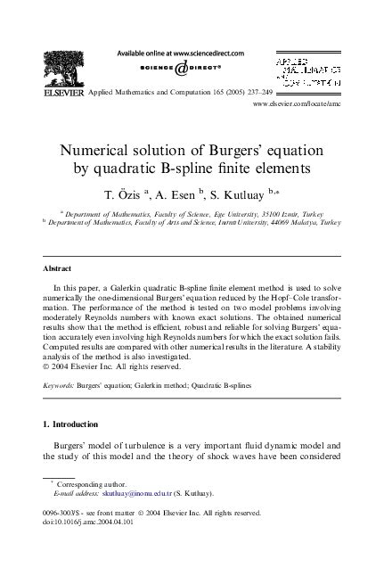Pdf Numerical Solution Of Burgers Equation By Quadratic B Spline