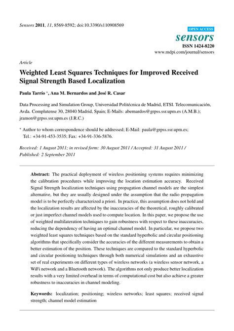 Pdf Weighted Least Squares Techniques For Improved Received Signal