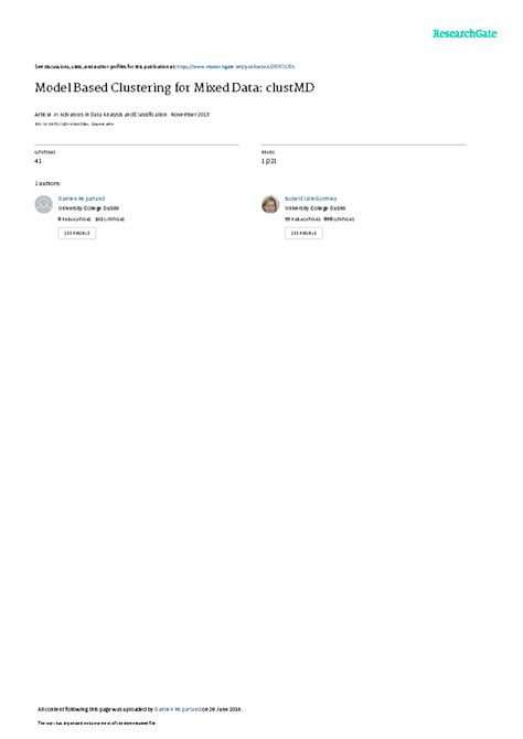 Model Based Clustering For Mixed Data Clust Md See Discussions Stats And Author Profiles For