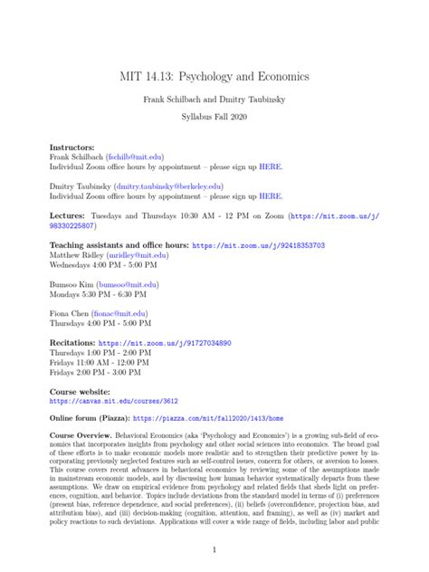 Mit Syllabus Politika Pdf Behavioral Economics Economics