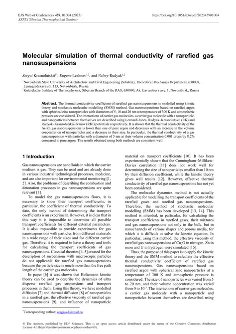 PDF Molecular Simulation Of Thermal Conductivity Of Rarefied Gas Nanosuspensions