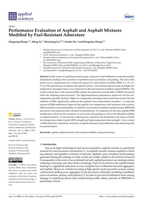 Pdf Performance Evaluation Of Asphalt And Asphalt Mixtures Modified By Fuel Resistant Admixture