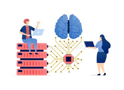illustration of people accessing a database linked to an ai brain via a