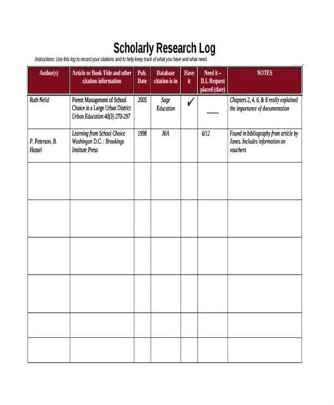 Research Log Templates 11 Free Printable Word Excel And Pdf