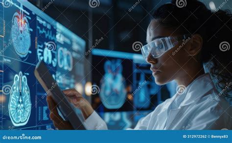 Female Scientist Analyzing Data On Computer Screen Stock Illustration Illustration Of Woman