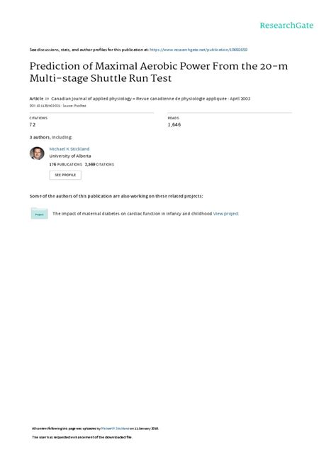 Prediction Of Maximal Aerobic Power From The 20 M Multi Stage Shuttle Run Test Pdf