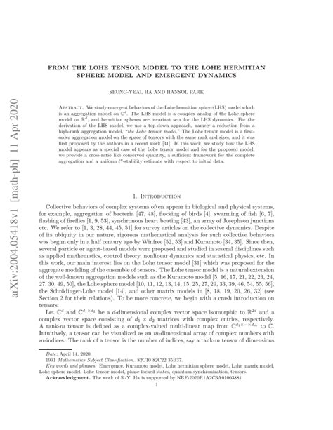 Pdf From The Lohe Tensor Model To The Lohe Hermitian Sphere Model And
