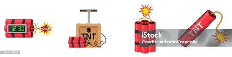 Tnt Dynamite Cartoon Bomb With Burning Wick Red Stick Mining Blast ...