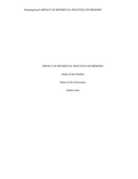 Impact Of Retrieval Practice On Memory