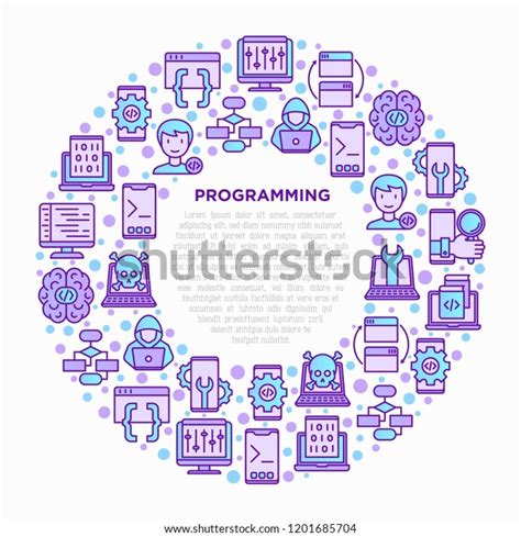 Programming Concept Circle Thin Line Icons Stock Vector Royalty Free Shutterstock