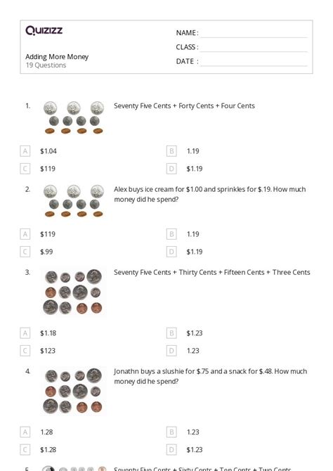 50 Adding Money Worksheets For 3rd Grade On Quizizz Free And Printable