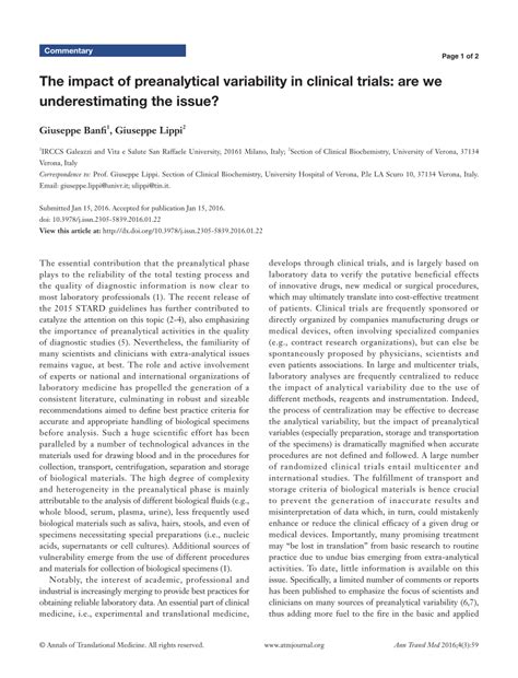 Pdf The Impact Of Preanalytical Variability In Clinical Trials Are