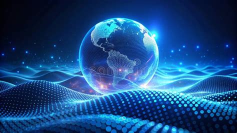 Digital Globe Over Abstract Data Waves Global Network Concept Generative Ai Stock Illustration