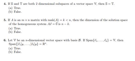 Solved 4 If S And T Are Both 2 Dimensional Subspaces Of A Chegg Com