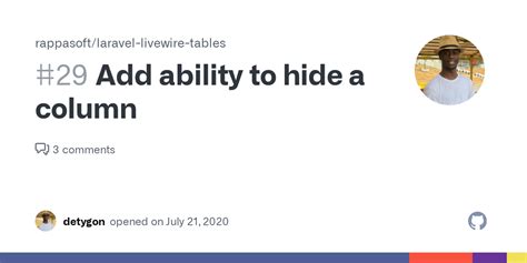 Add Ability To Hide A Column Issue Rappasoft Laravel Livewire Tables GitHub