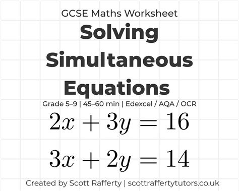 Gcse Maths Simultaneous Equations Revision Worksheet Grade 5 9 Etsy Canada In 2025 Gcse