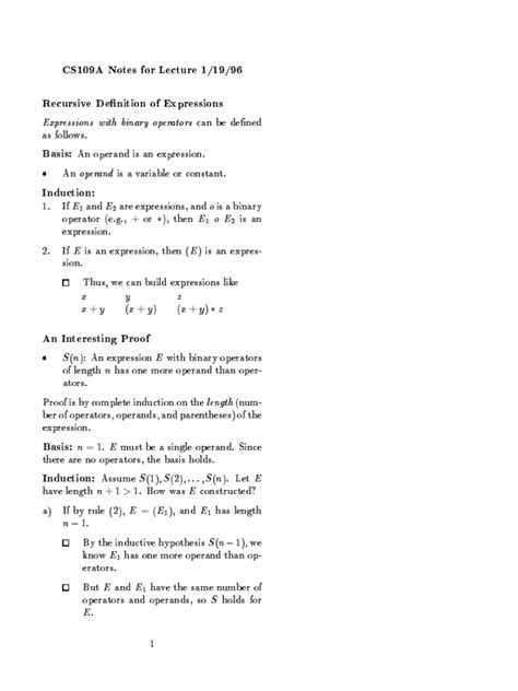 Cs109a Notes For Lecture 11996 Recursive Denition Of Expressions