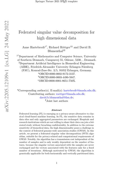 Pdf Federated Singular Value Decomposition For High Dimensional Data