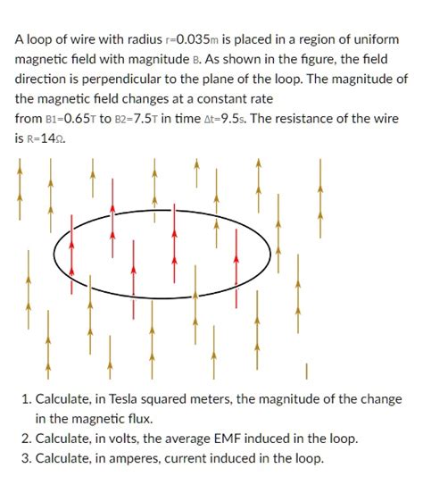 solved a loop of wire with radius r 0 035 m is placed in a region of