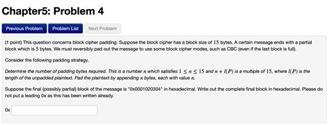 solved 1 point this question concerns block cipher