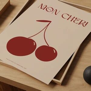 Mon Cheri Print Cherry Print Retro Wall Art Aesthetic Wall Art Living Room Decor Trendy