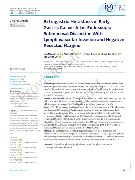 Pdf Extragastric Metastasis Of Early Gastric Cancer After Endoscopic