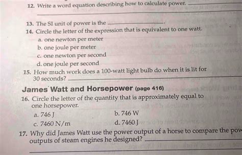 Solved Write A Word Equation Describing How To Calculate Power The SI Unit Of