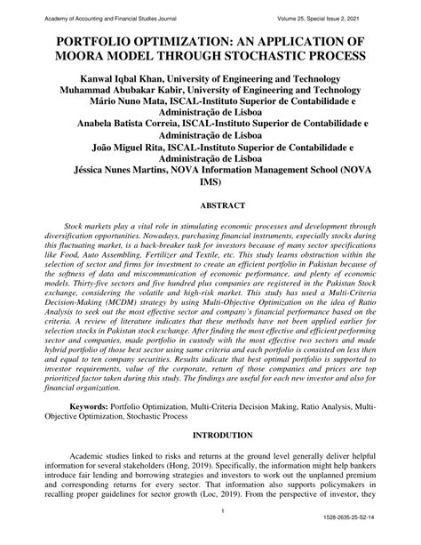 Pdf Portfolio Optimization An Application Of Moora Model Through Stochastic Process