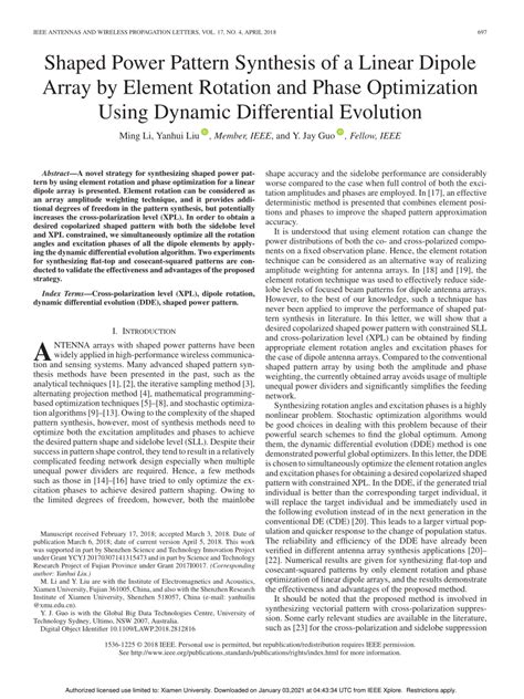 Pdf Shaped Power Pattern Synthesis Of A Linear Dipole Array By