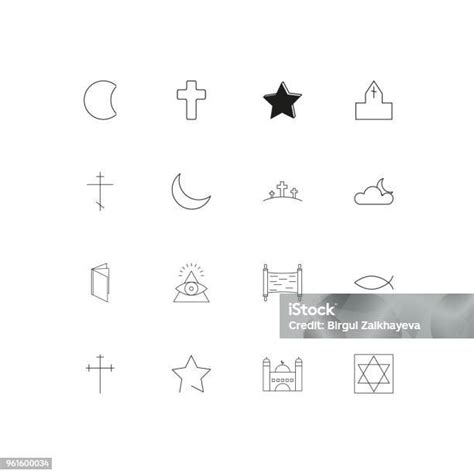종교 선형 얇은 아이콘 설정합니다 간단한 벡터 아이콘 설명 교회에 대한 스톡 벡터 아트 및 기타 이미지 교회 눈 신체 부분 다윗의 별 Istock