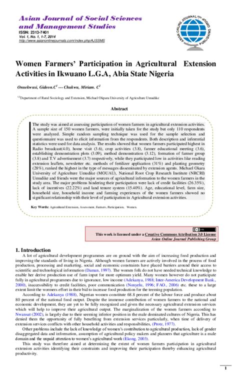 Pdf Women Farmers Participation In Agricultural Extension Activities