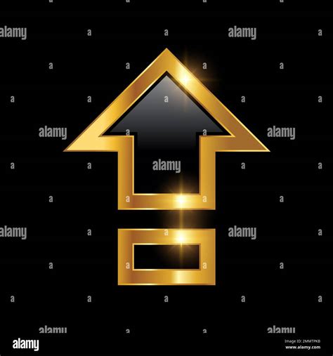 Golden Upload Arrow Vector Sign Illustration In Black Background With
