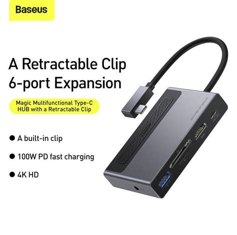 Baseus Hub Working Station Three Screen In Multifunctional Type C Hub Adapter Dark Gray