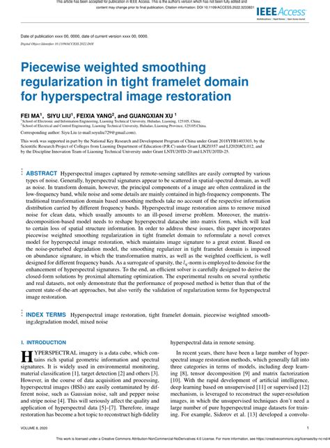 pdf piecewise weighted smoothing regularization in tight framelet