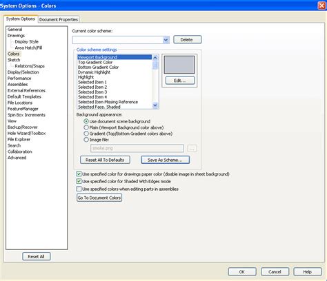 System Options Colors SOLIDWORKS API Help