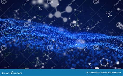 Animation Of Floating Nucleotides Over Dots Forming Wave Pattern Against Abstract Background