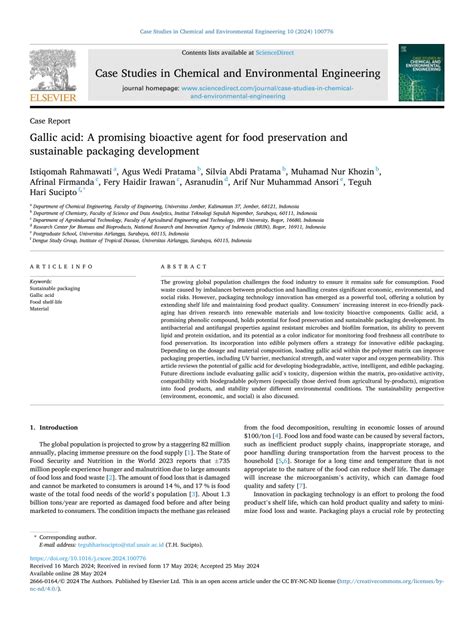 Pdf Gallic Acid A Promising Bioactive Agent For Food Preservation